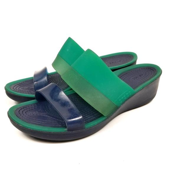 CROCS | Shoes | Crocs Bluegreen Wedge Sandals | Poshmark